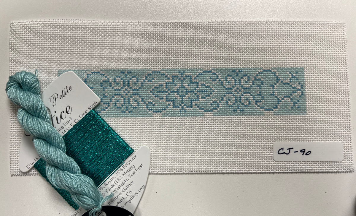 Aqua Floral Scroll Cuff Kit - CJ90 — Needlepoint Junction